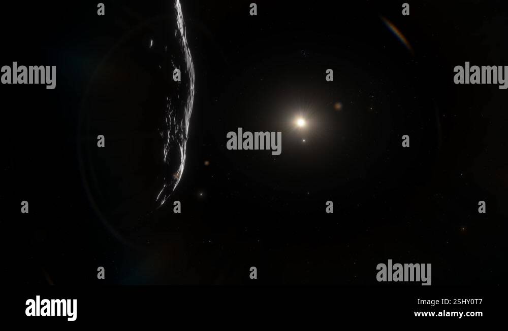 Huge asteroid in the solar system. Potentially dangerous meteorite for ...