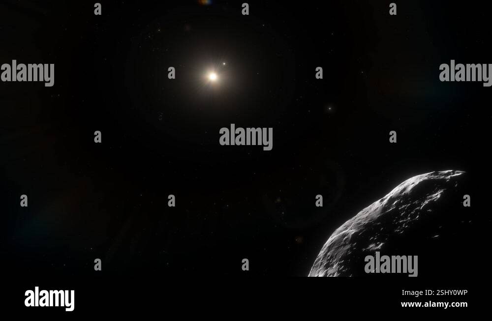 Huge asteroid in the solar system. Potentially dangerous meteorite for ...
