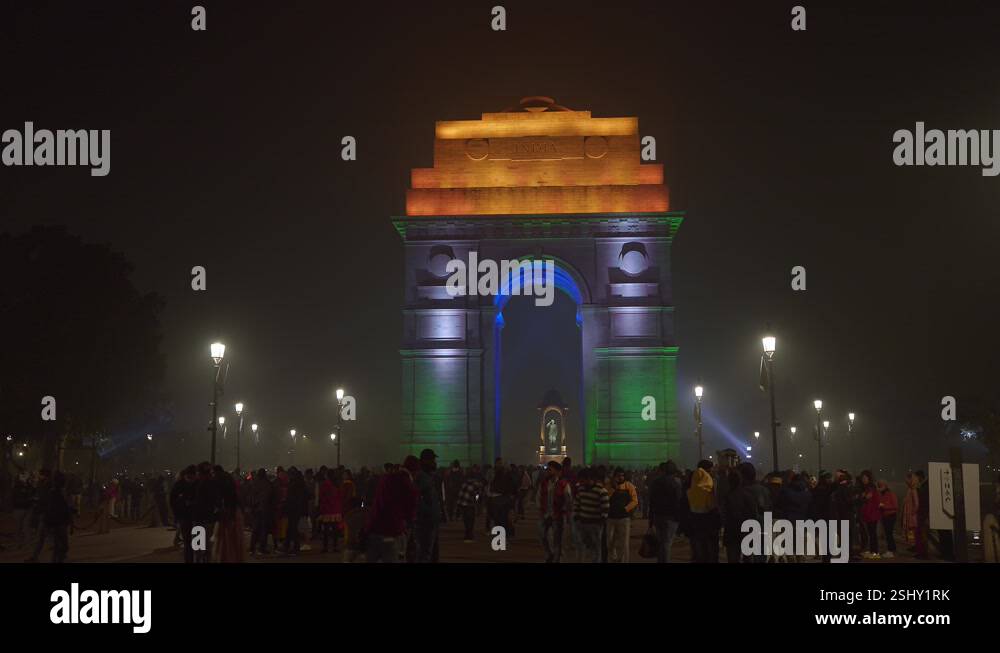 India gate war memorial lit up in Indian tricolor theme in night Stock ...
