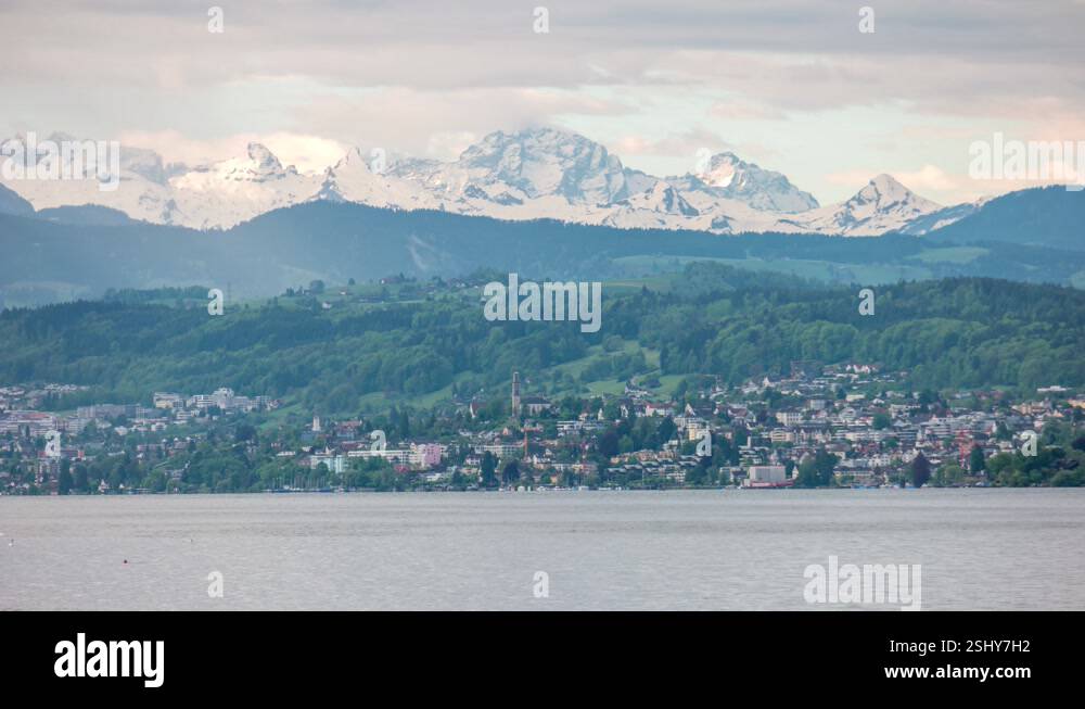 Zurich Switzerland landscape time lapse at Lake Zurich with Alps ...
