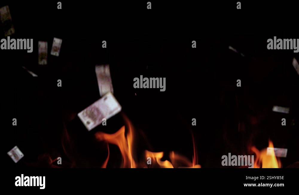 Money falling into the fire on a black background Stock Video Footage ...
