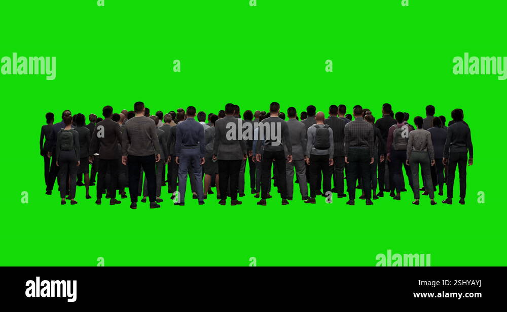 GREEN SCREEN CHROMA KEY Back view of big crowd of people looking at ...