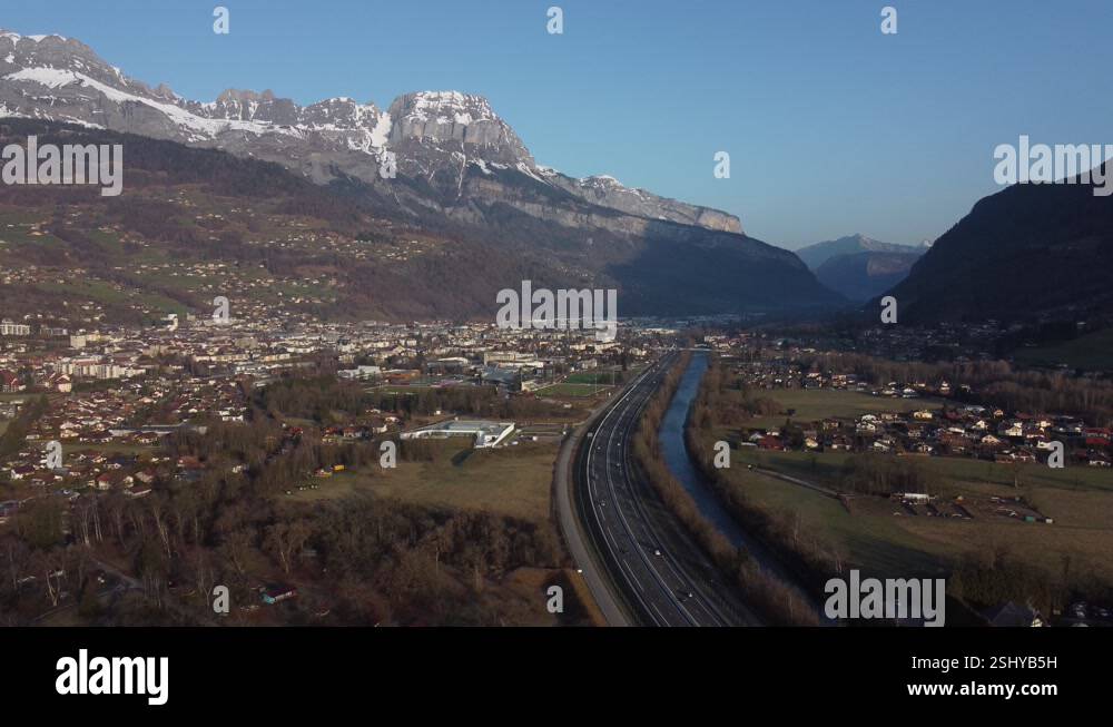 Sallanches, France in the valley below the Mont Blanc massif - aerial ...