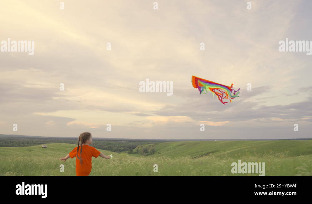 Childrens dreams of flying, happy emotions of child. Child, girl ...