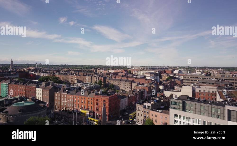 Aerial shot out toward North Dublin. In view Croke park GAA stadium ...