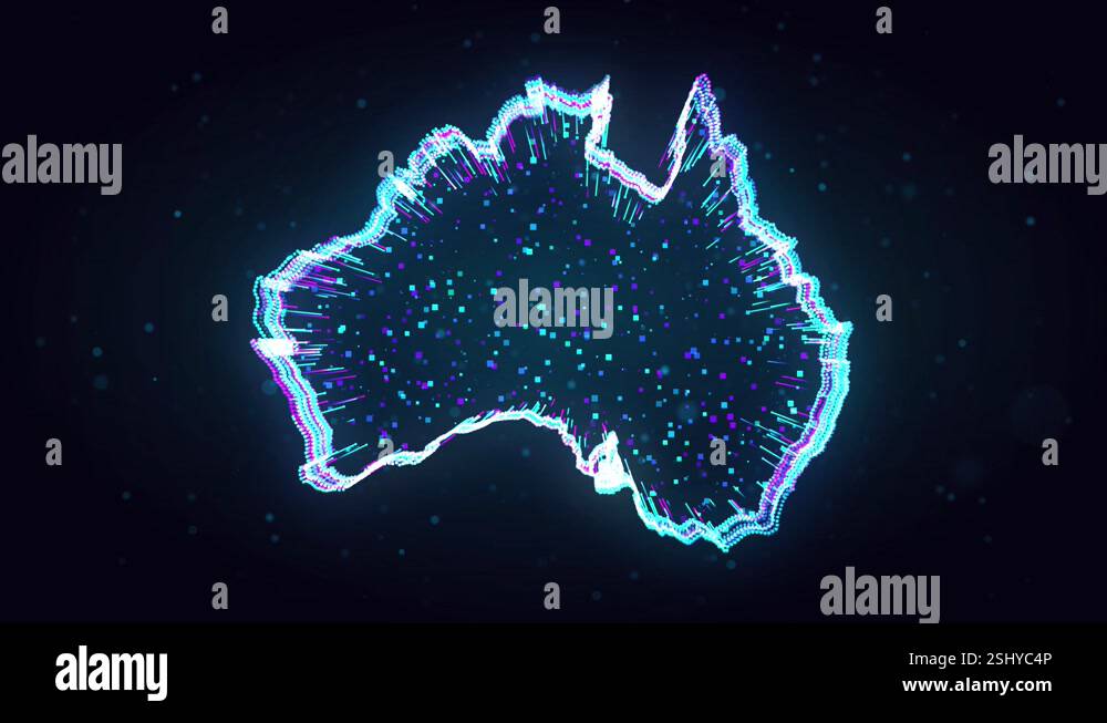 Blue Purple Shiny Mainland Australia Map 3d Lines Effect Square Dots ...