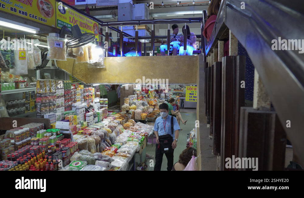 Stairs create leading lines perspective of market vendors in Vietnamese ...