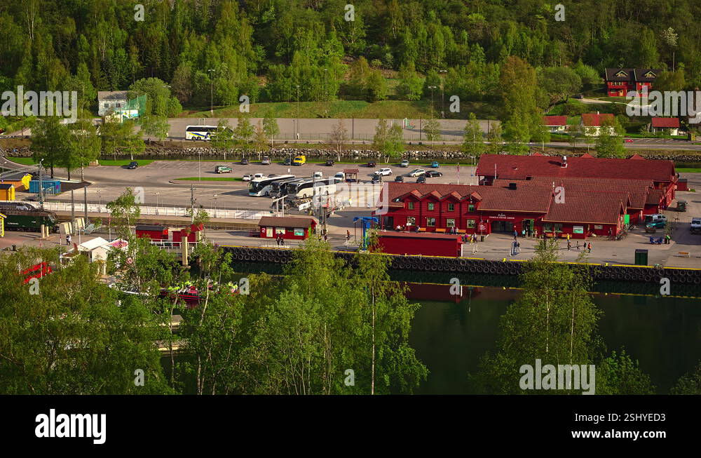 Popular cruise and ferry port on the fjord in Flam, Norway - time lapse ...