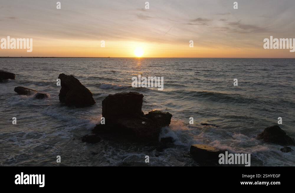 Beautiful aerial establishing view of Karosta (Liepaja) concrete coast ...