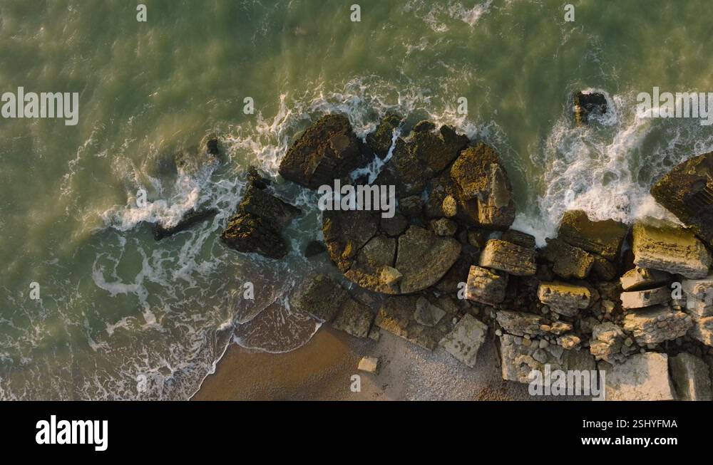Beautiful aerial birdseye view of Karosta (Liepaja) concrete coast ...