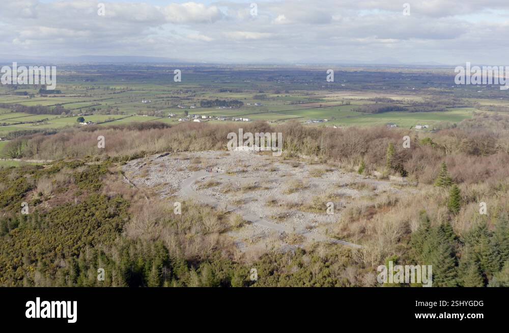 Establishing aerial shot over Finvarra castle and Caesar's Cairn on ...