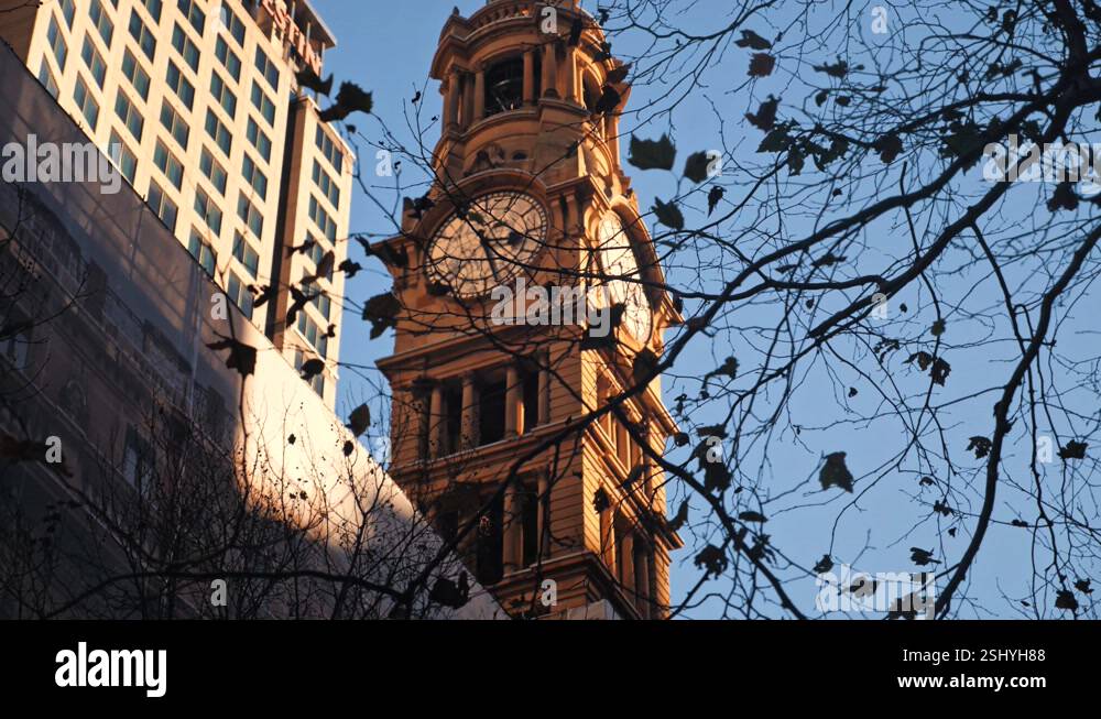 Historic Clock tower building with brown stone in Sydney Australia Town ...