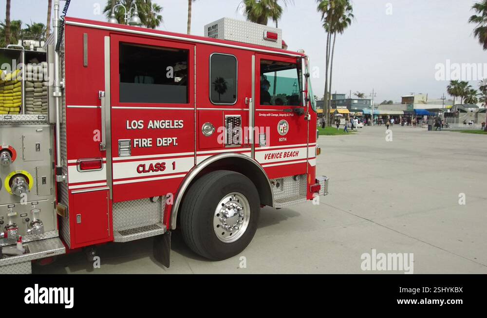 Fire truck on Venice beach, Los Angeles Stock Video Footage - Alamy