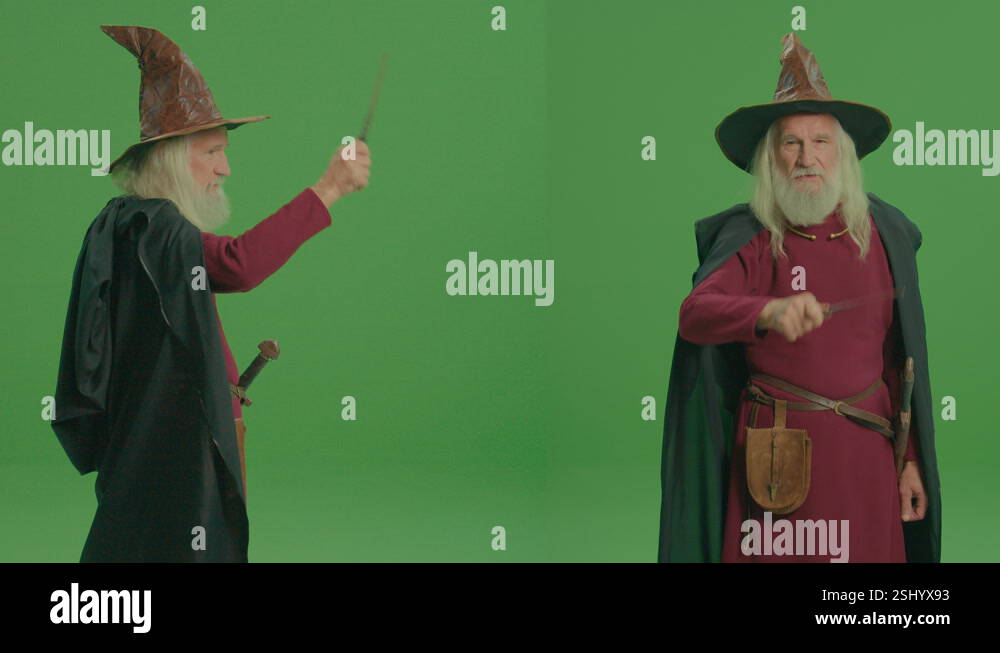 2-in-1 Split Green Screen Montage. An Old Wizard Makes Wishes With a ...