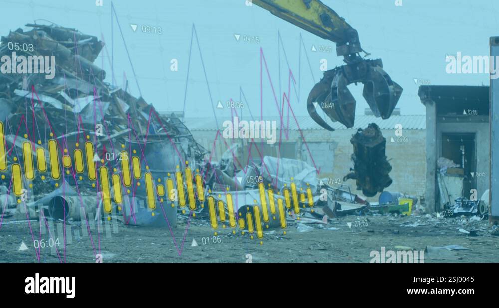 Animation of data processing over machines segregating waste at rubbish ...