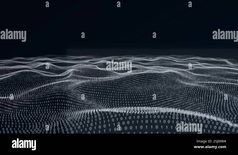 Animation of waves with binary coding and data processing over black ...