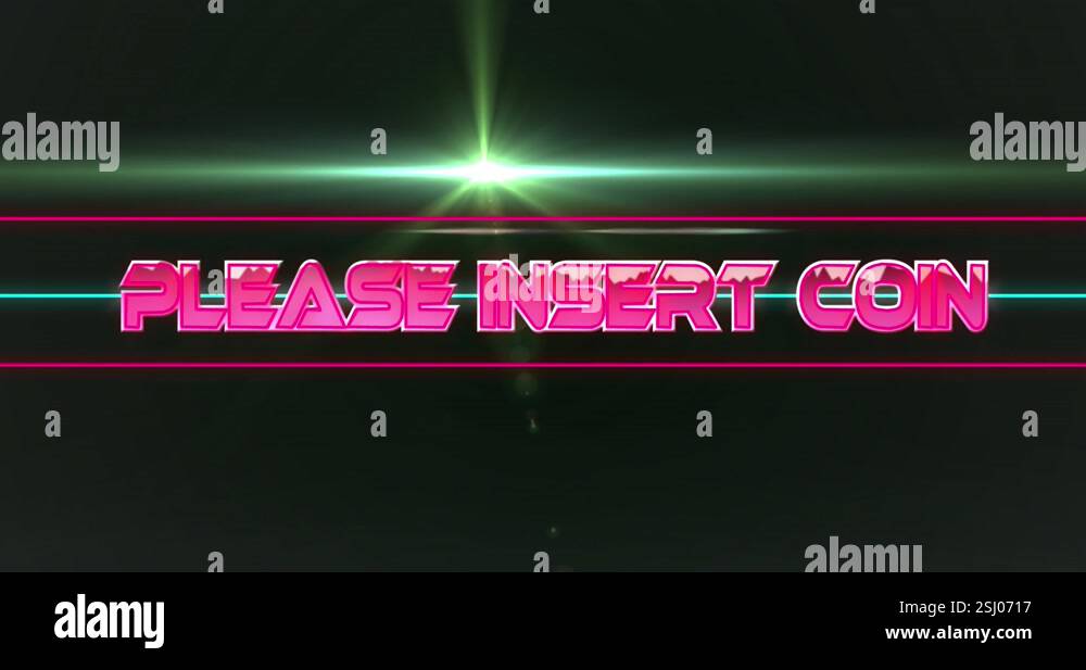 Animation of please insert coin text between lines over lens flares ...