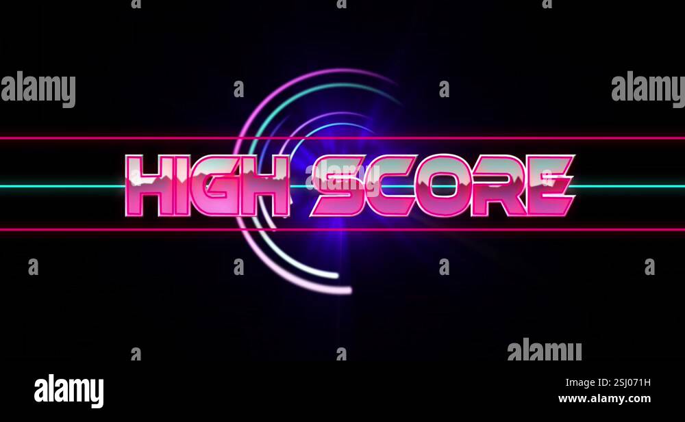 Animation of high score text in lines over illuminated circles and lens flare on Stock Video ...