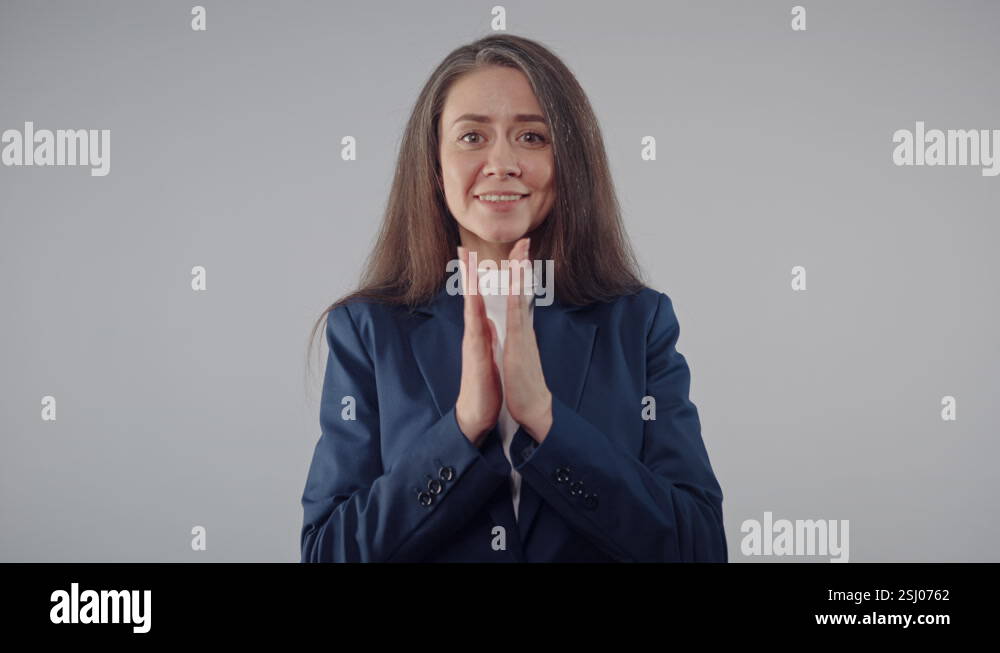 Happy middle aged business woman clapping hands funny emotions on her ...