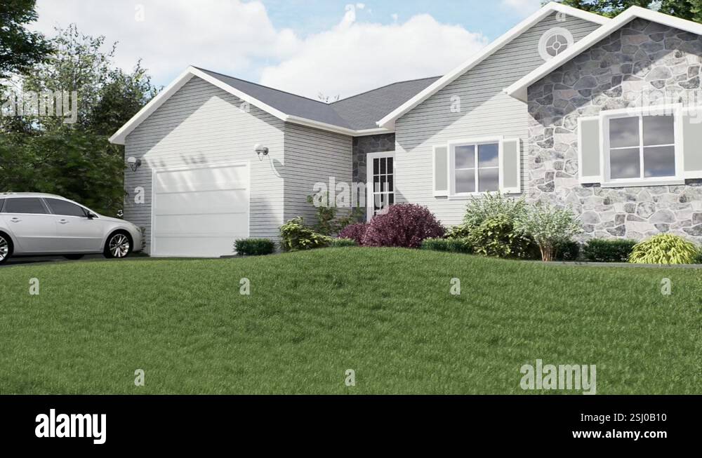 3d animation. A beautiful white American well-kept house Stock Video ...