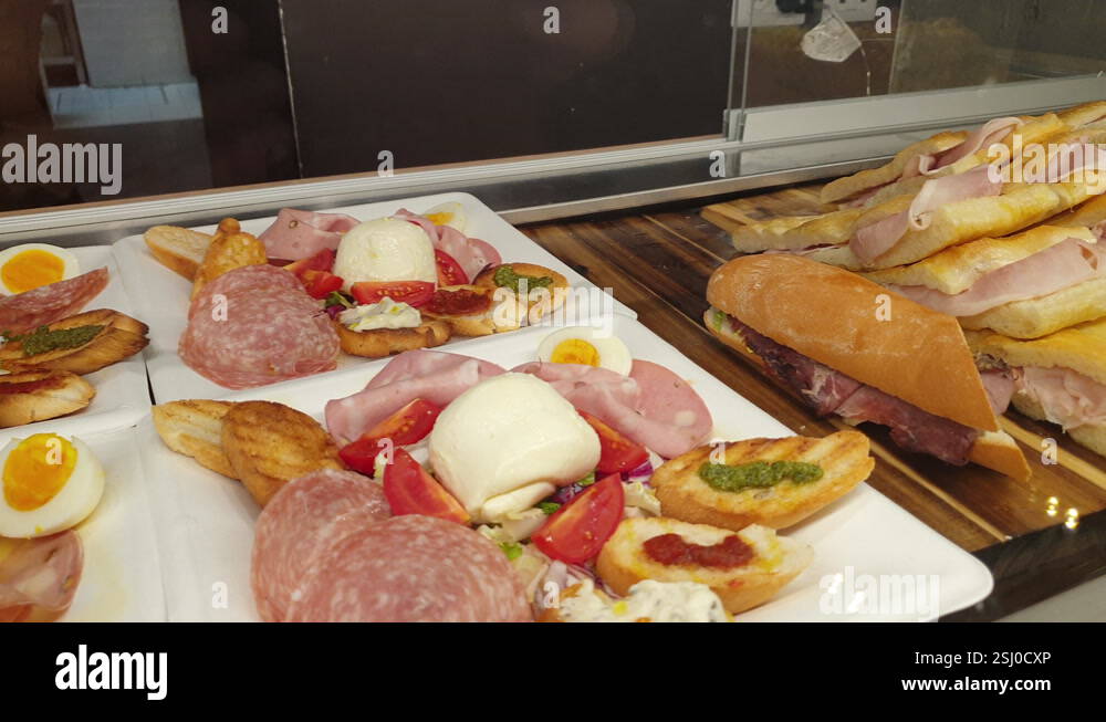 Italian fast food take away ham sandwich and mozzarella cheese cold ...