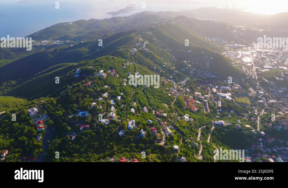 Gorgeous aerial view of houses built on top of a mountain in St. Thomas ...