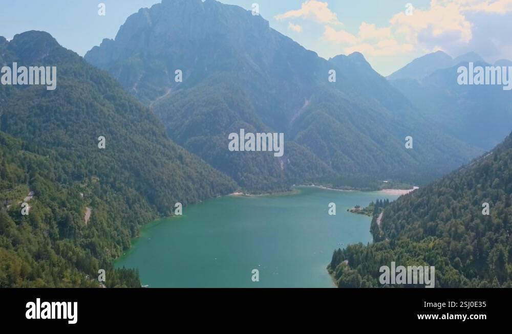 Aerial 4K footage of lake Predil in Italy showcases the stunning alpine ...