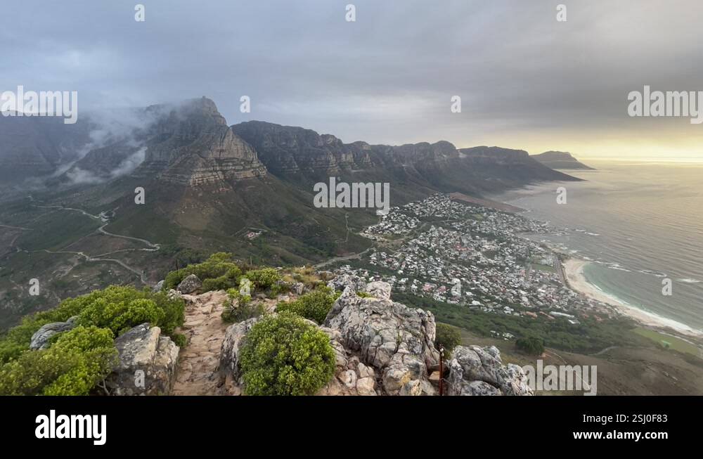 Panoramic Sunset View from Lion's Head in Cape Town after Hiking Tour ...