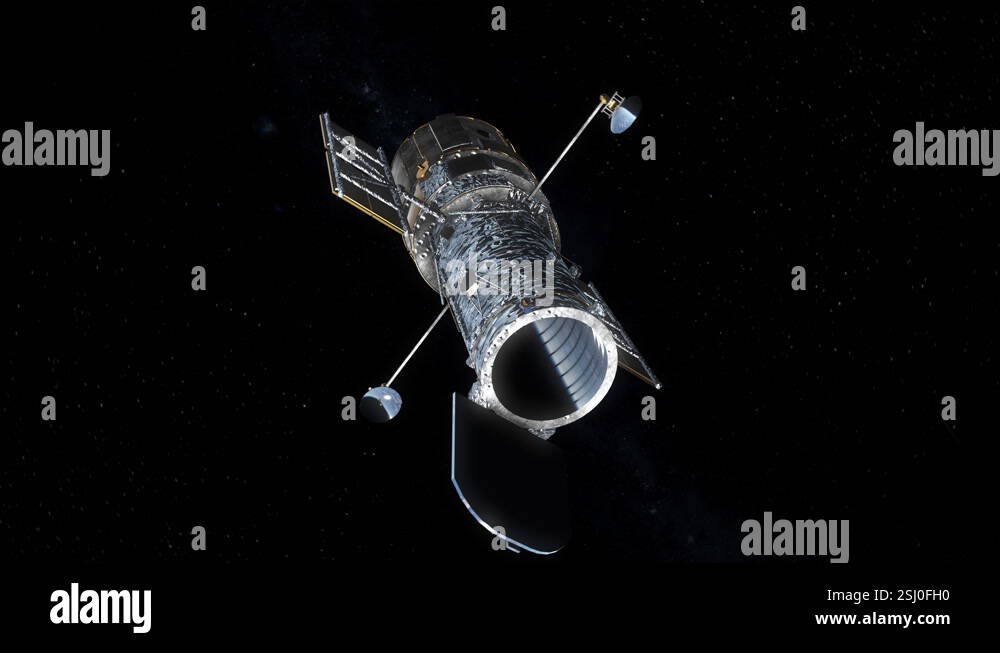 Hubble Space Telescope Slowly Rotating in Orbit as Camera Approaches ...