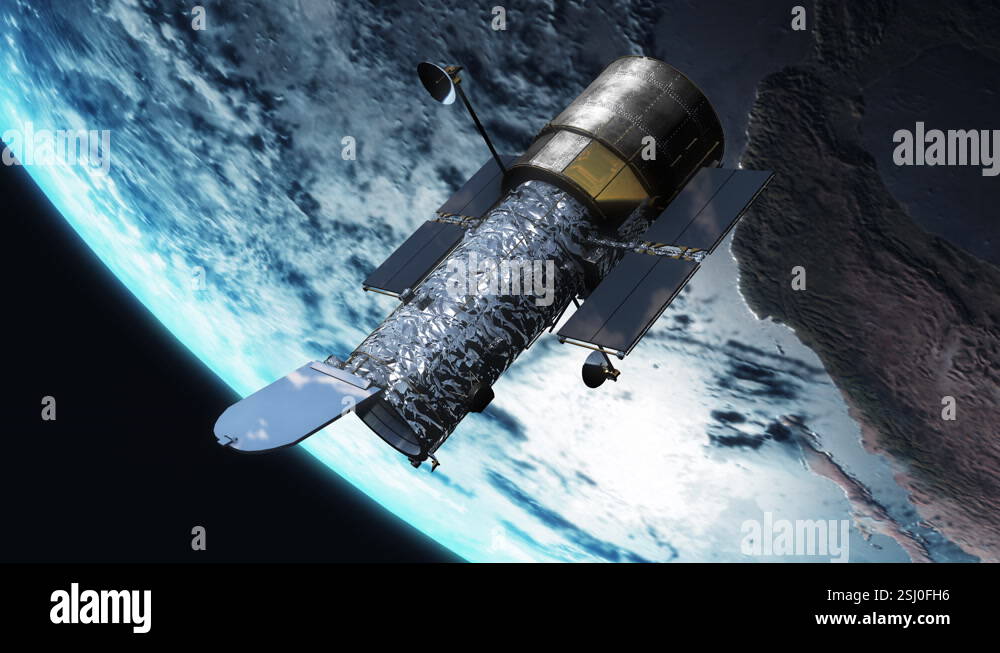 Hubble Space Telescope in Orbit High Above Planet Earth Aligning to ...