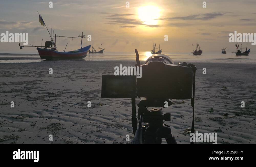 Filming time lapse during sunset. Photographer pov Stock Video Footage ...