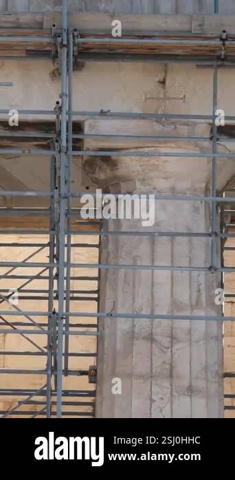 Scaffolding around Parthenon during restoration work. Athens Acropolis ...
