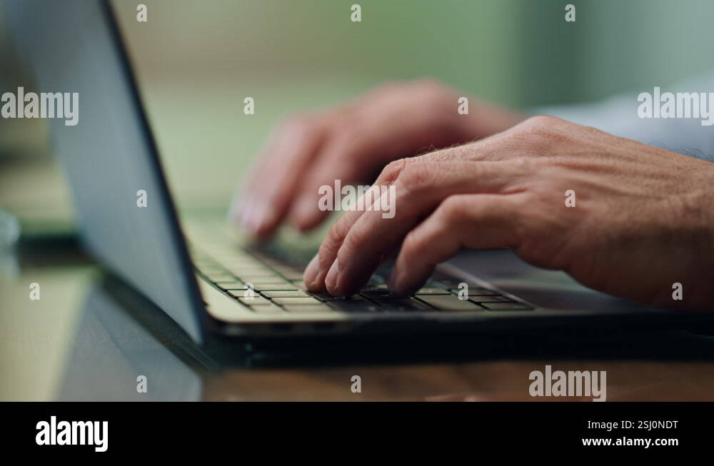 Businessman hands working computer keyboard indoors close up. Boss ...