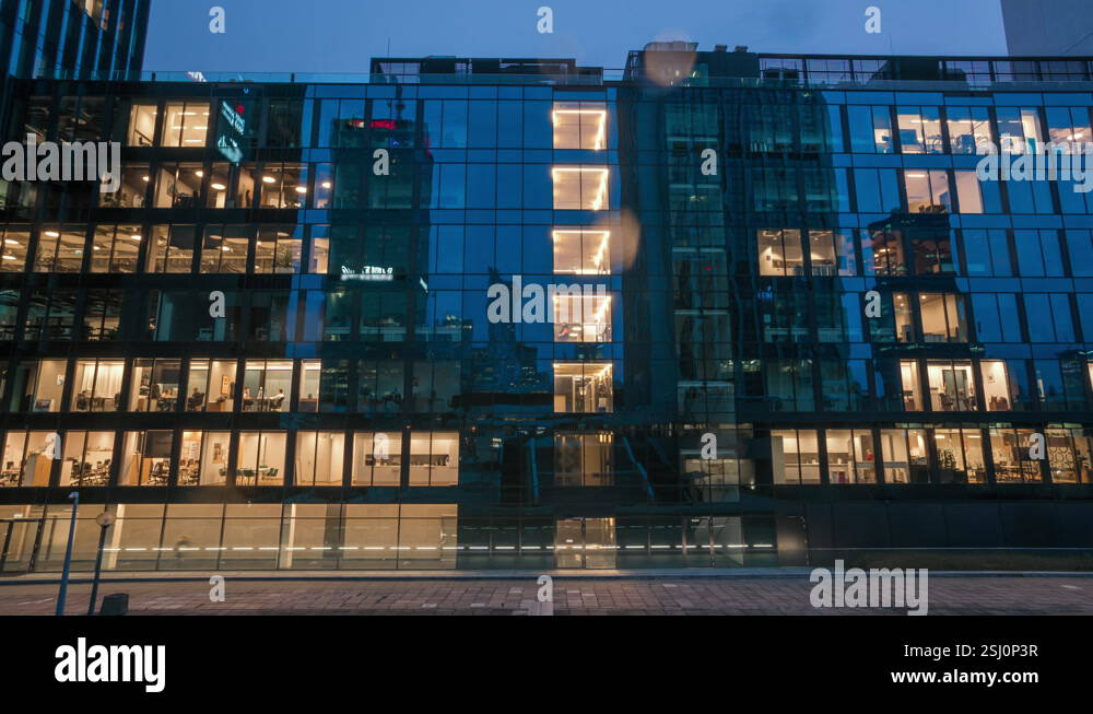 Day night transition blinking office window time-lapse modern business ...
