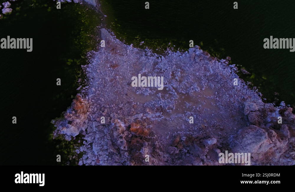 Aerial Top View Of Stalagmite Formations, Drone Panning Over Mono Lake ...