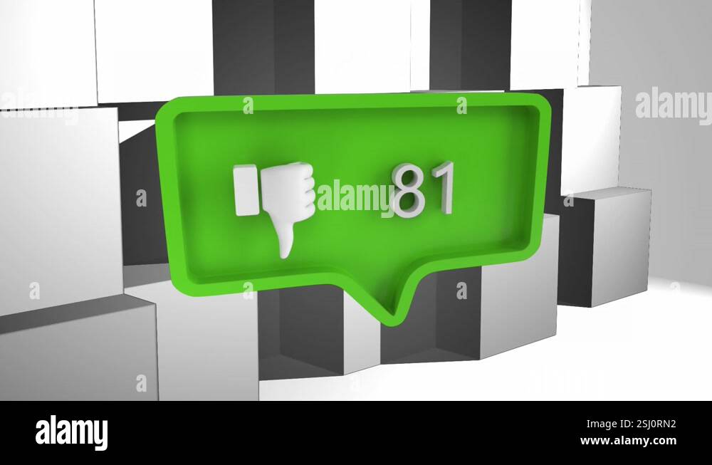Animation of dislike icon with growing number over grey cubes on white ...