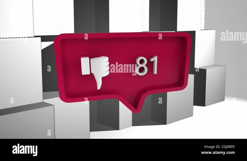 Animation of dislike icon with growing number over grey cubes on white ...