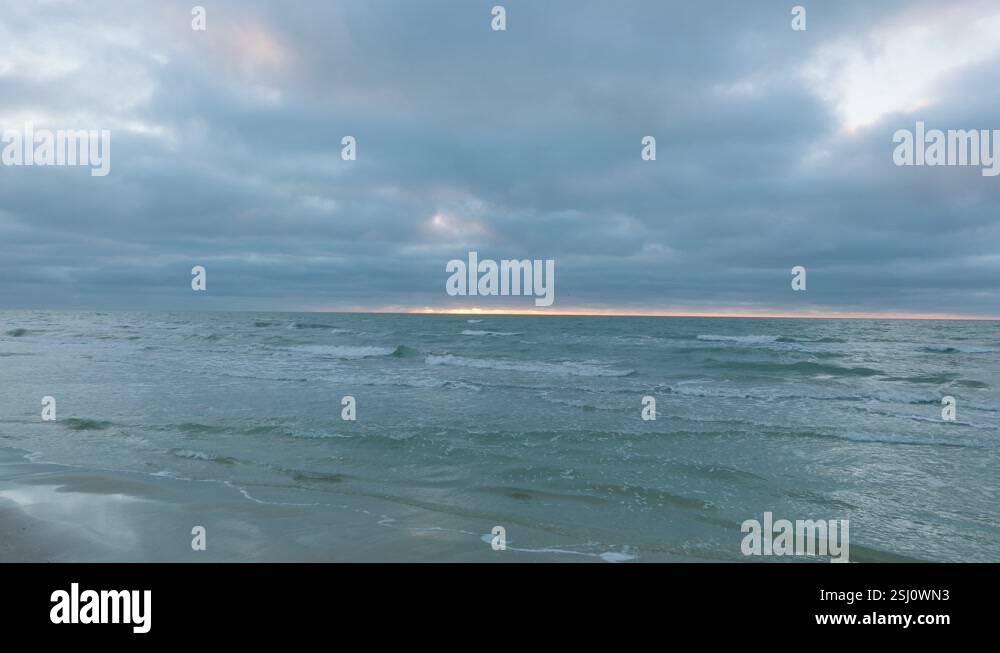 Aerial establishing view of Baltic sea coastline, white sand beach ...