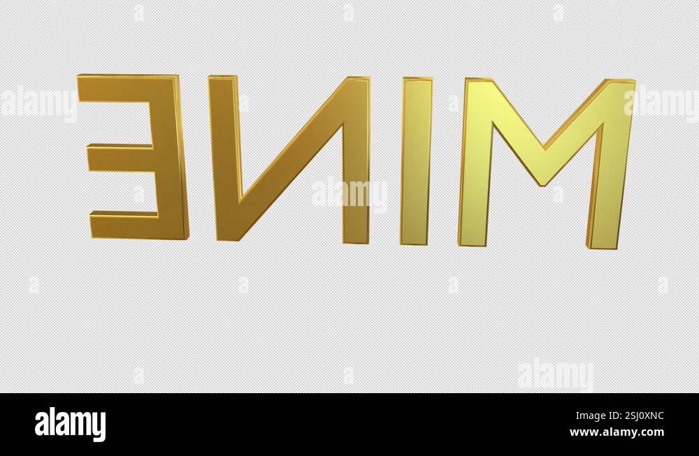 Animated rotating around three dimensional golden text or word Mine ...