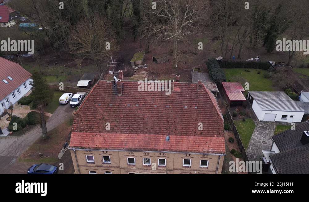 dilapidated Manor house With large roof. Stunning aerial view flight ...