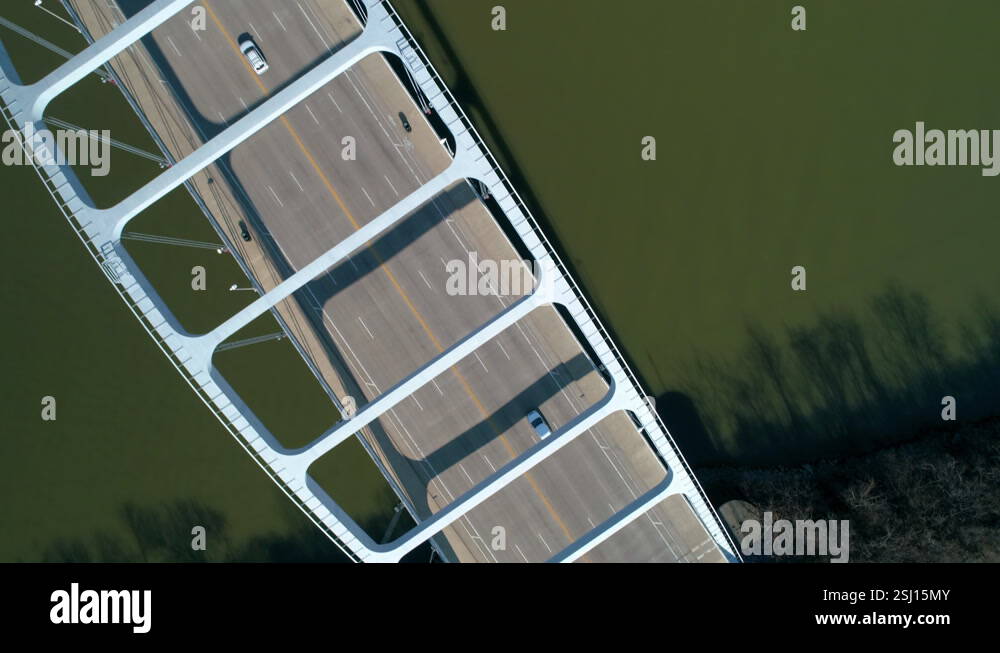 Aerial Top Forward Shot Of Vehicles Moving On Famous Gateway Bridge ...
