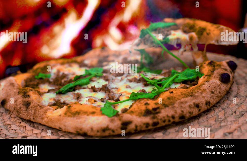 grab a slice of Italian wood-fired pizza - SLOW MOTION Stock Video ...