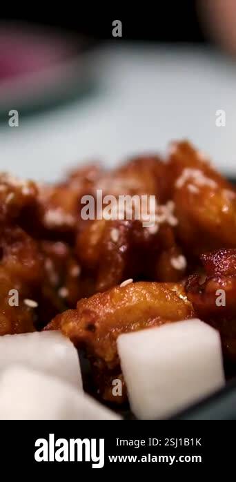 Asia buffet On the plate Asian food sushi in batter chicken fish in the ...