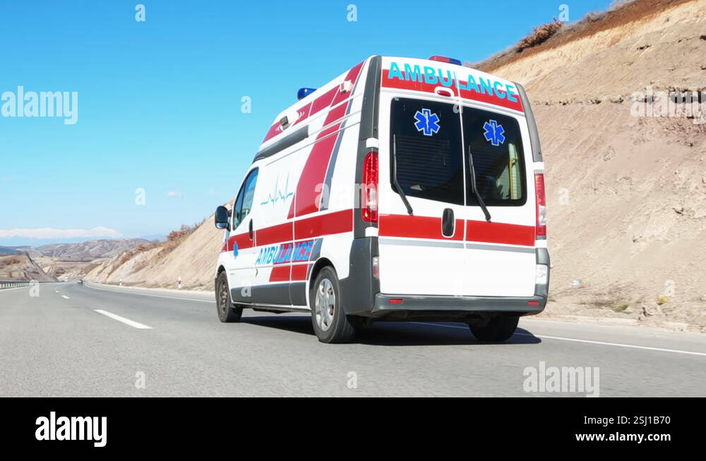 Ambulance van speeding on the highway responding to an emergence ...