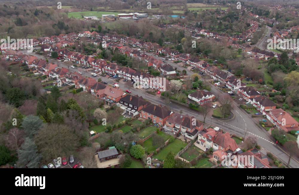 Drone shot focusing on suburban area just outside London England Stock ...
