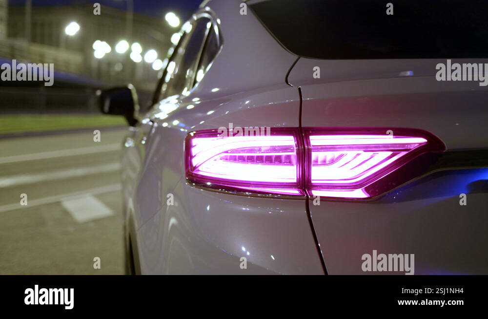 Close up view of rear light of car. modern diode parking light of car ...