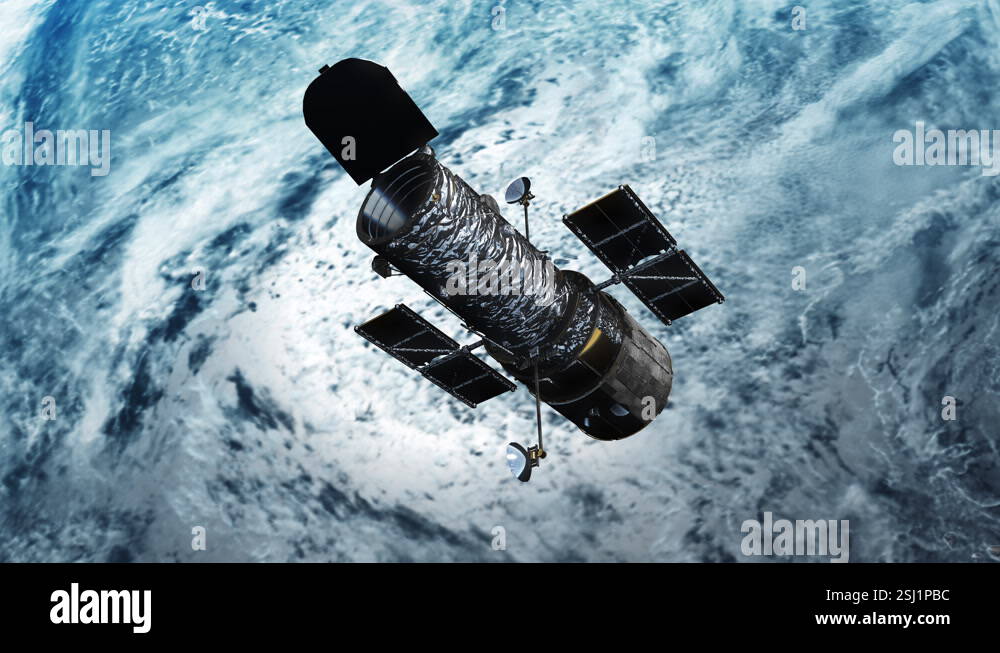 Hubble Space Telescope Panning Left to Right High Above Planet Earth ...