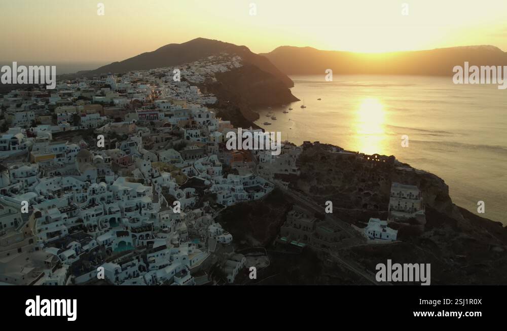 Sunset Above Santorini Island and Aegean Sea, Greece. Aerial View of ...