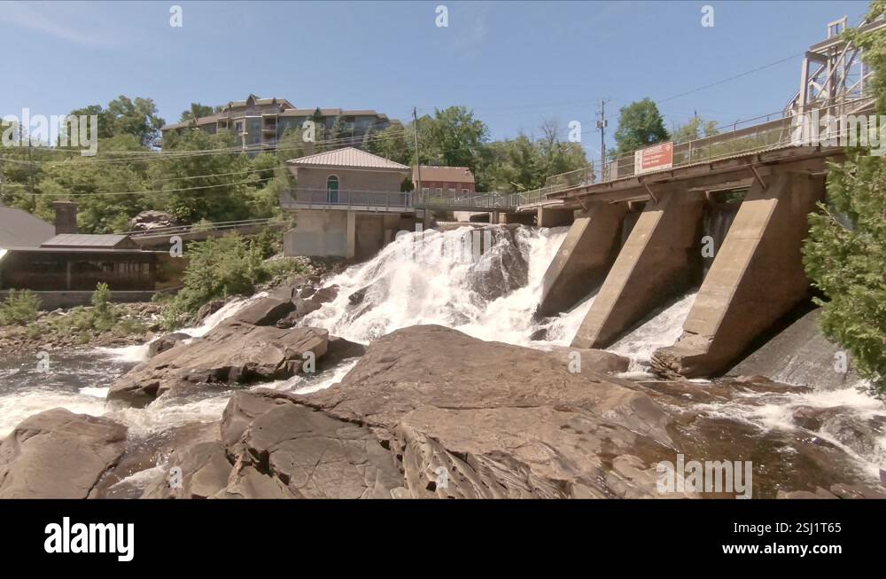 Waterfalls located at the Silver Bridge in downtown Bracebridge Stock ...
