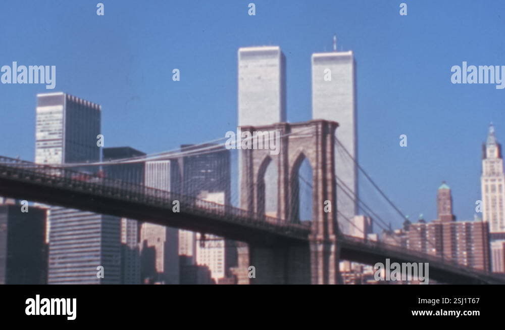 World Trade Center WTC Twin Towers and Brooklyn Bridge in 1970s in ...